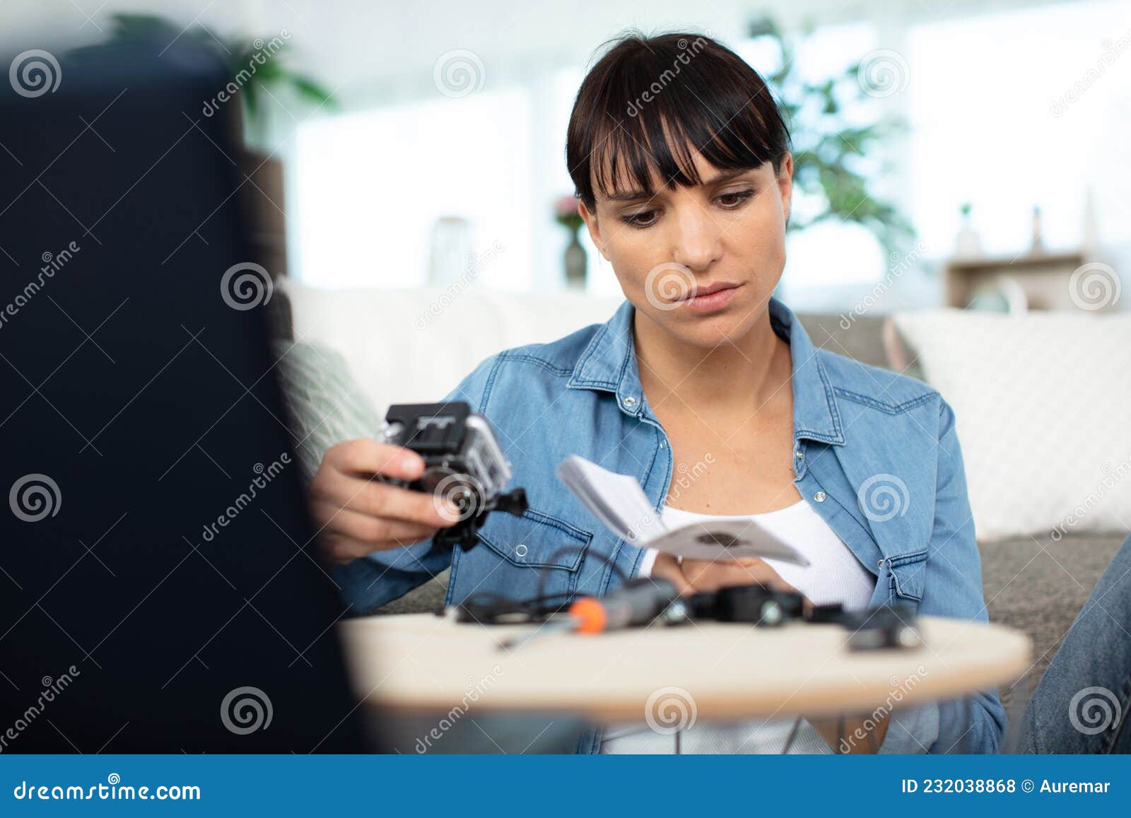 Woman Preparing Camera for Vlog Stock Photo - Image of selectivefocus ...