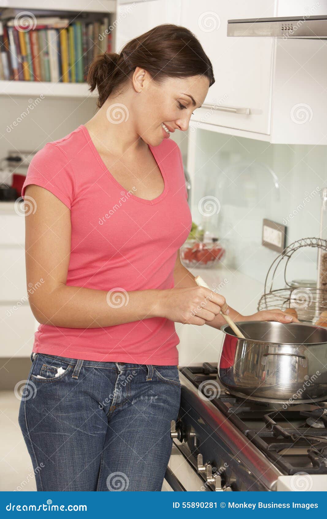 Woman Preparing Meal At Cooker Stock Image Image Of Woman Cooking