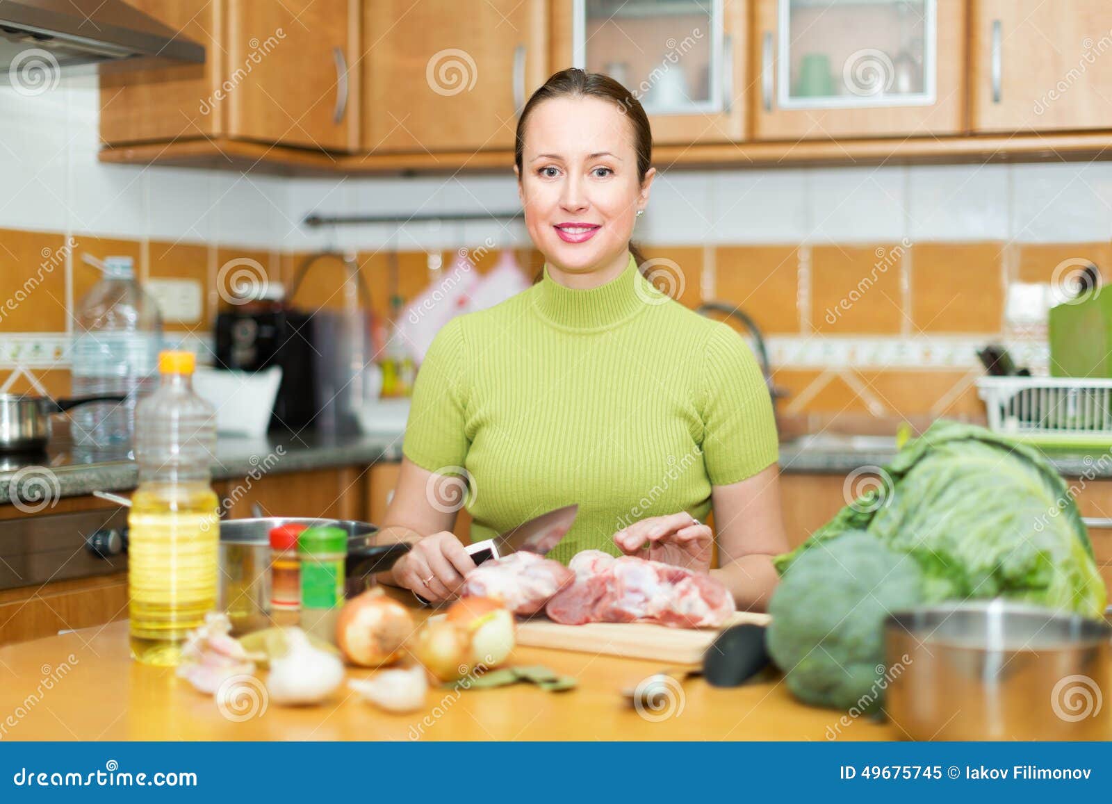 Woman Preparing Meal At Home Stock Image Image Of Haired