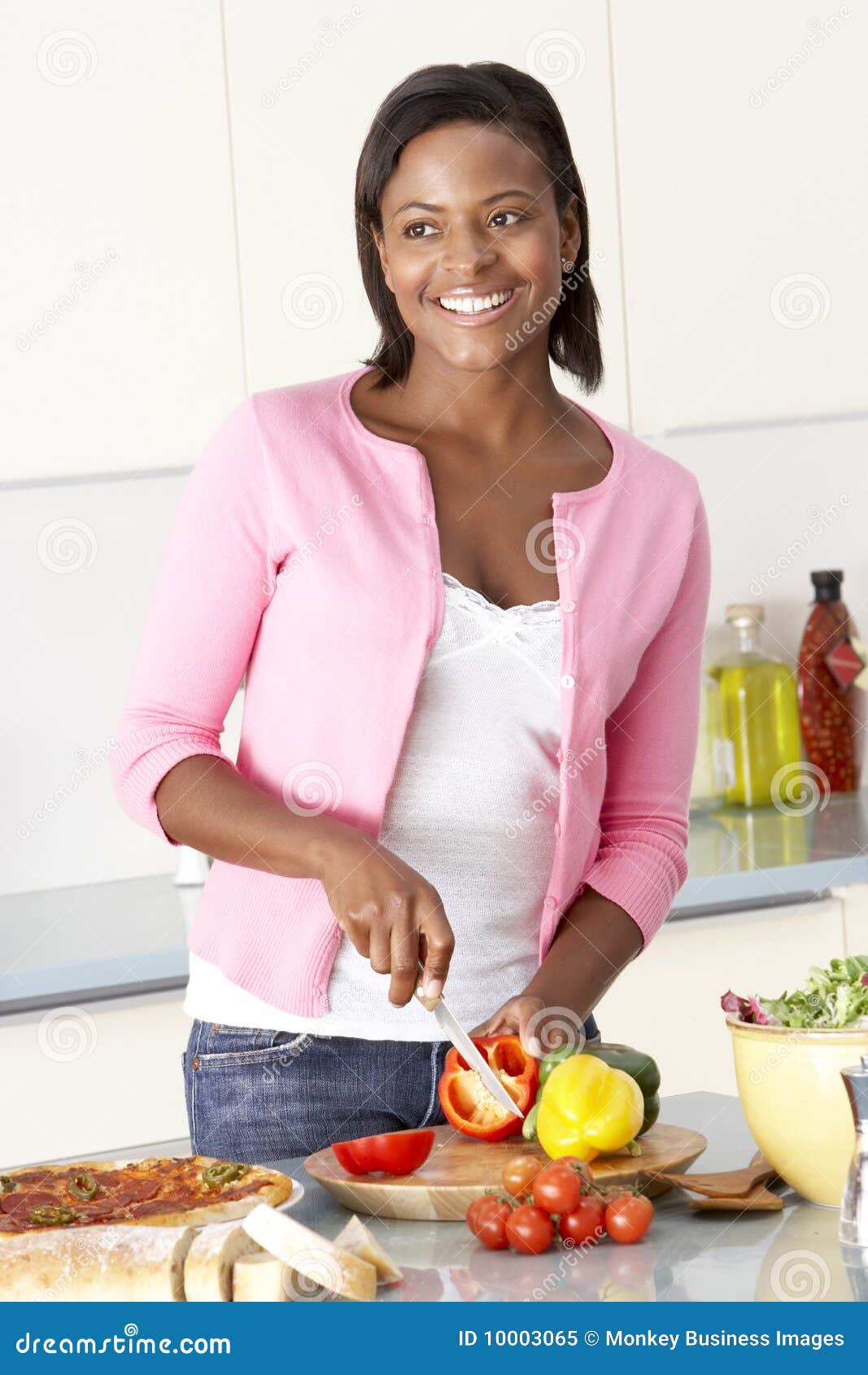 Woman Preparing Meal In Kitchen Stock Image Image Of Serving Young