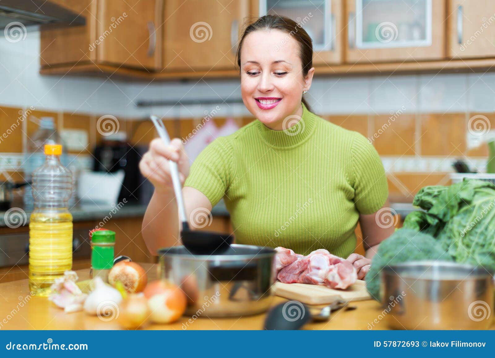 Woman Preparing Meal In Kitchen Stock Image Image Of Diet Cabbage