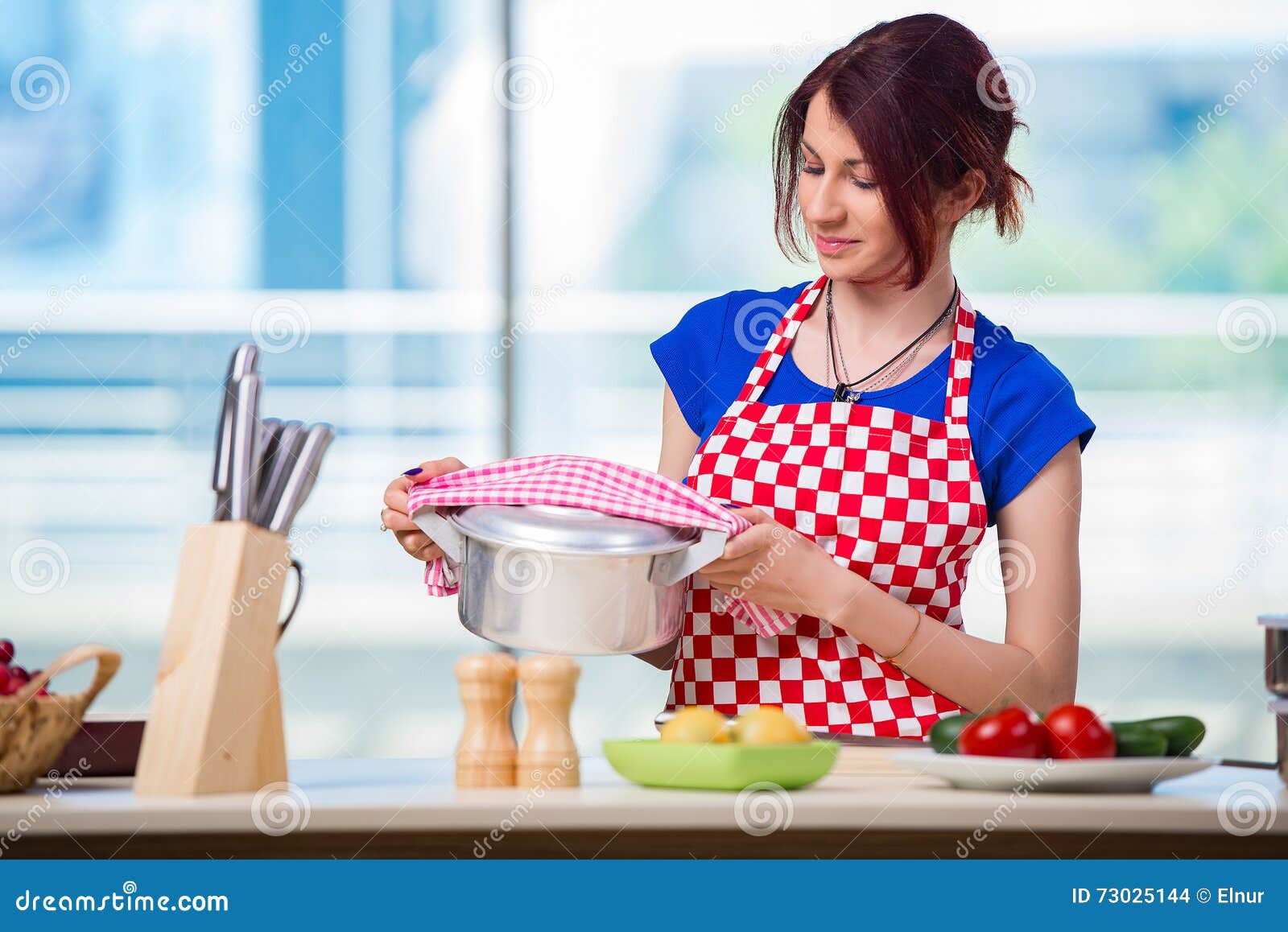 The Woman Preparing Soup in the Kitchen Stock Photo - Image of ladle ...