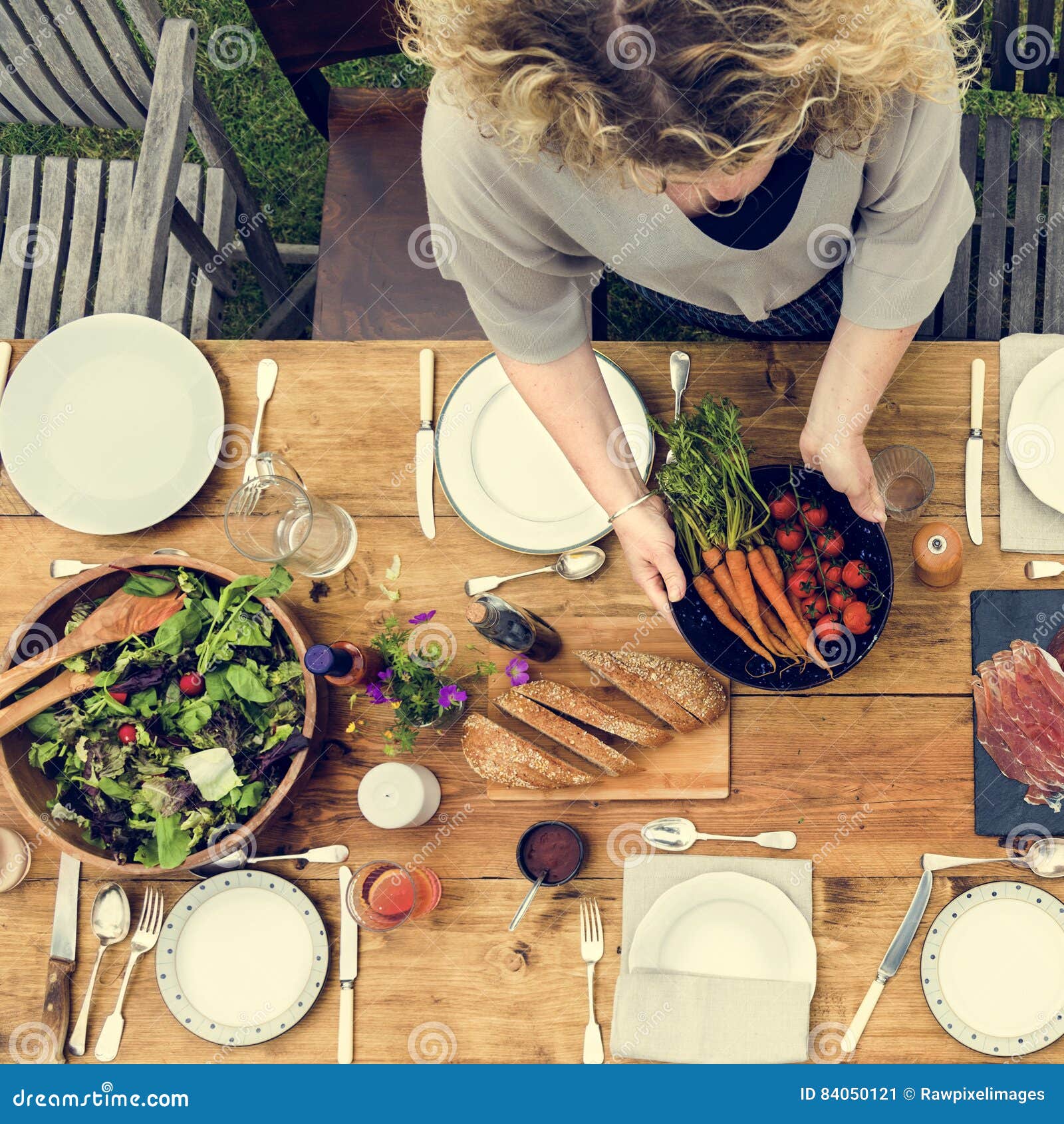 Woman Preparing Table Dinner Concept Stock Image - Image of making ...