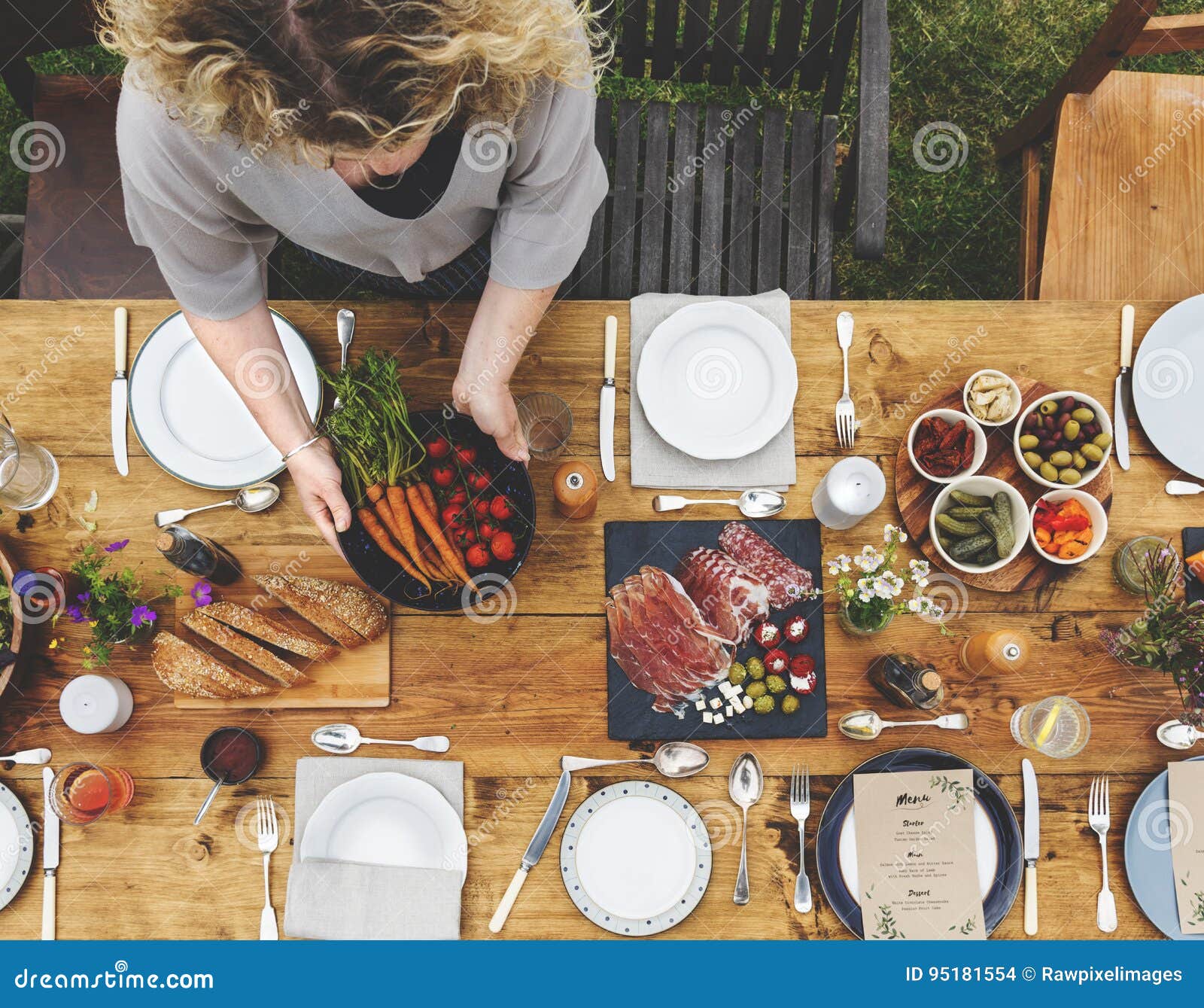 Woman Preparing Table Dinner Concept Stock Photo - Image of park ...
