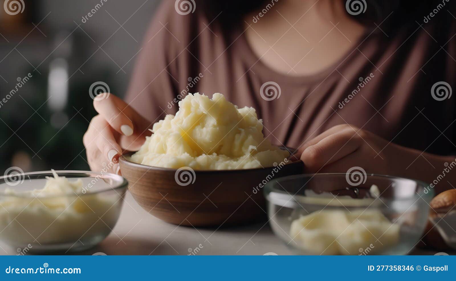 Woman Preparing Tasty Mashed Potatoes on Light Background, AI ...