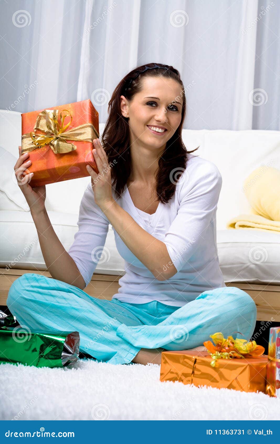 Woman with present stock image. Image of happiness, white - 11363731