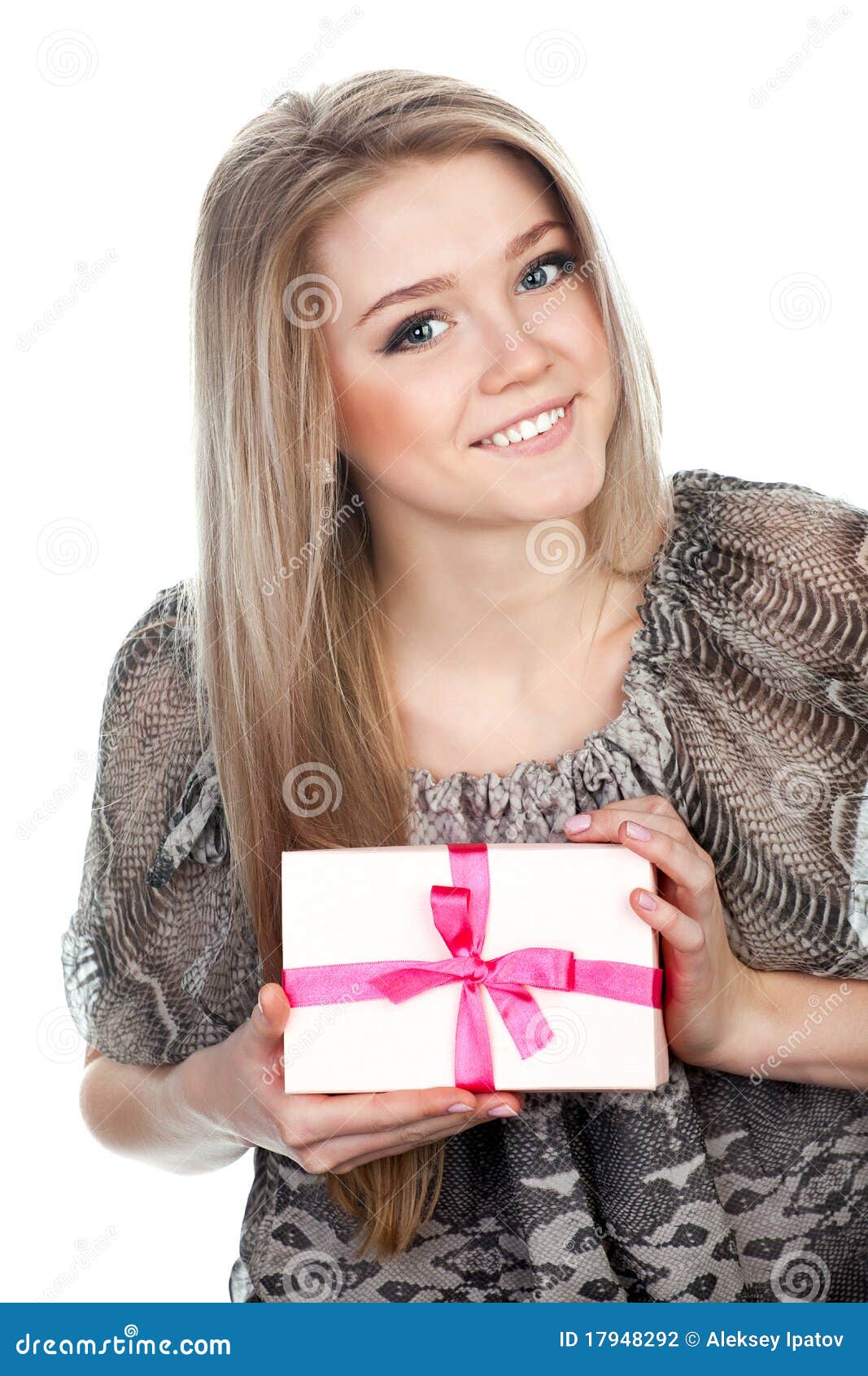 Woman with a present stock photo. Image of ribbon, female - 17948292
