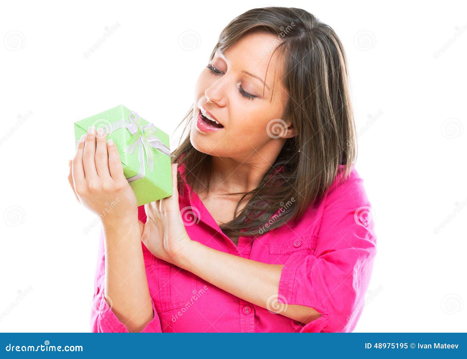 Woman with a present stock image. Image of isolated, idea - 48975195
