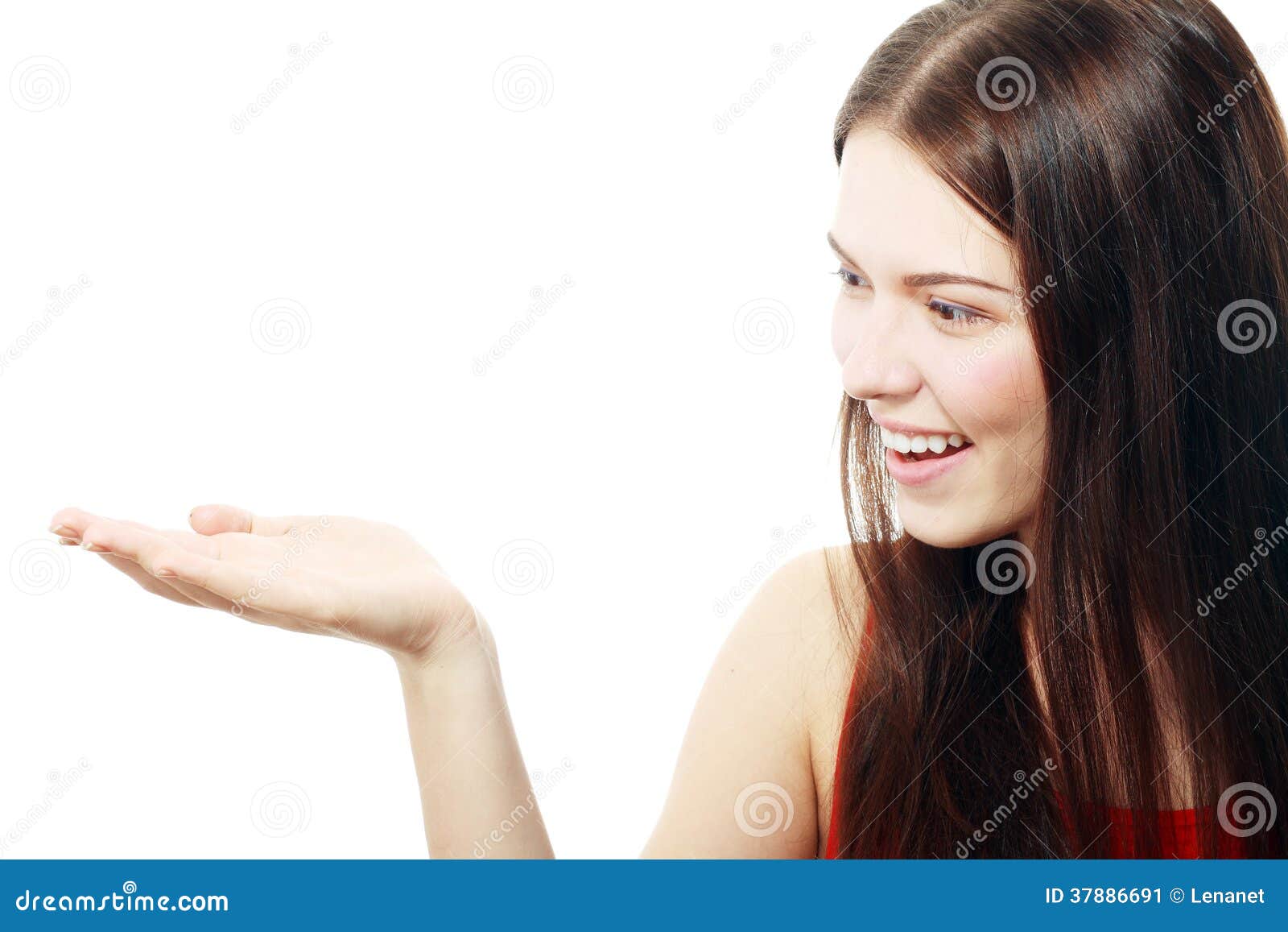 Woman presenting stock image. Image of beautiful, palm - 37886691