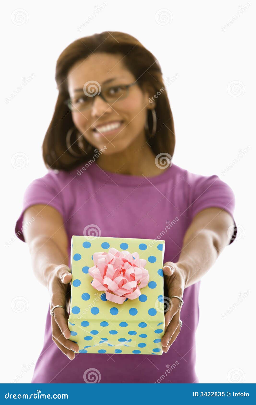 Woman presenting gift. stock image. Image of african, glasses - 3422835