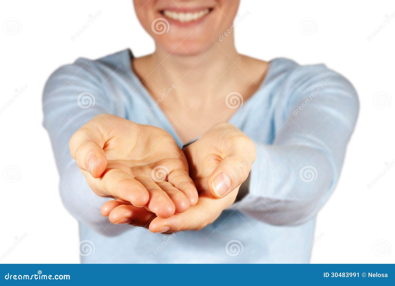 Woman Presenting Hands with Copyspace Stock Image - Image of hands ...