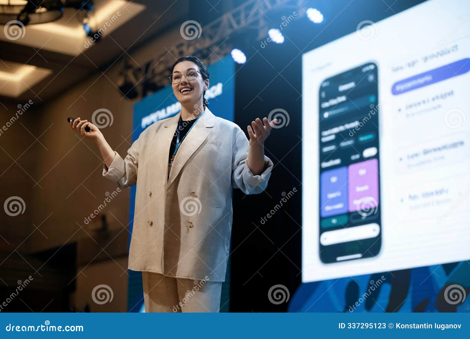 Woman is Presenting a Phone Stock Image - Image of smart, stylish ...