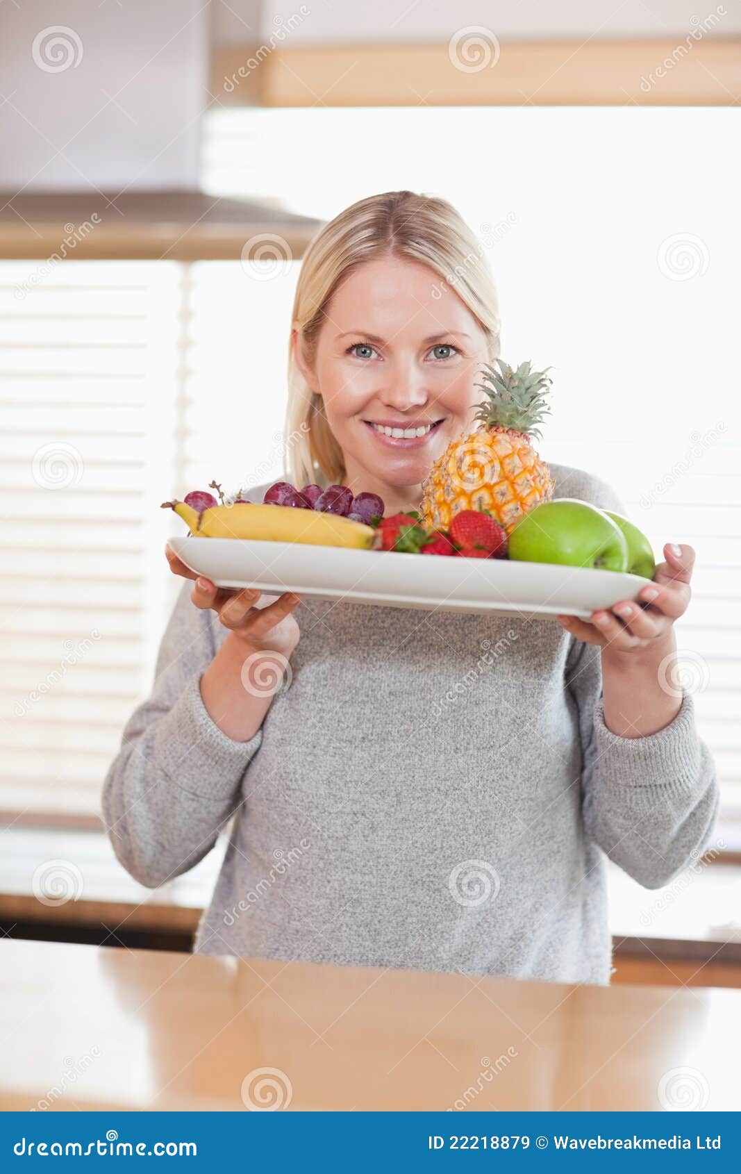 Woman Presenting Plate of Fruits Stock Image - Image of person, dieting ...