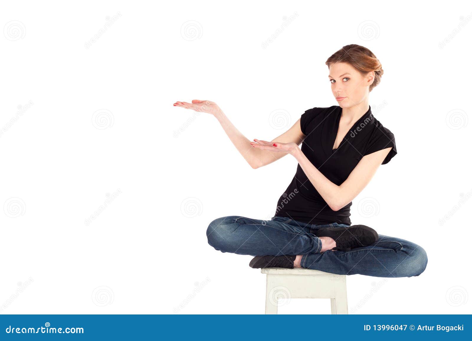 Woman Presenting Pose stock image. Image of pretty, sitting - 13996047
