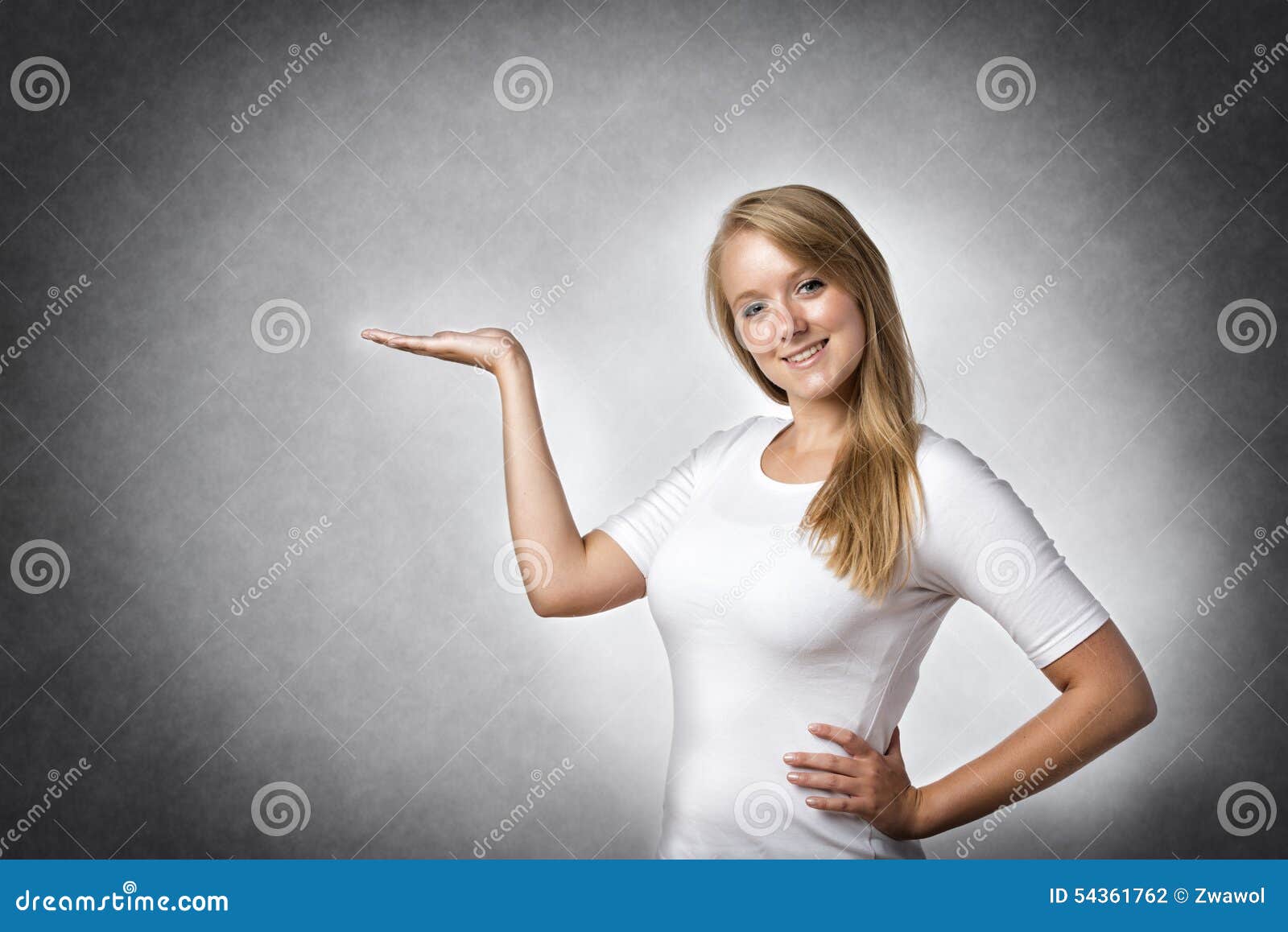 Woman presenting something stock photo. Image of agent - 54361762