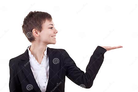 Woman Presenting Something on Her Hand Stock Photo - Image of girl ...