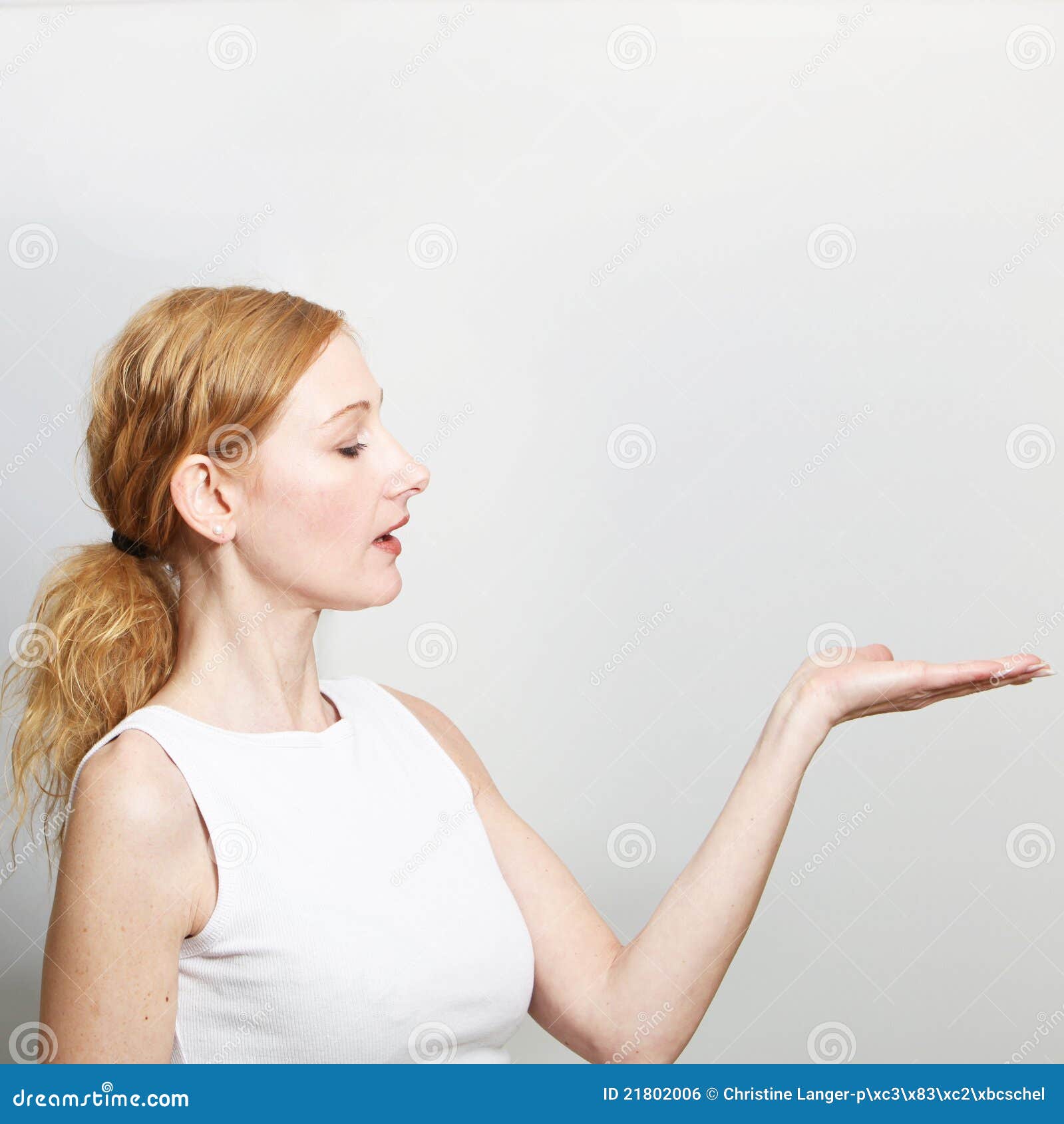 Woman Presenting Something on Her Hand Stock Photo - Image of modern ...