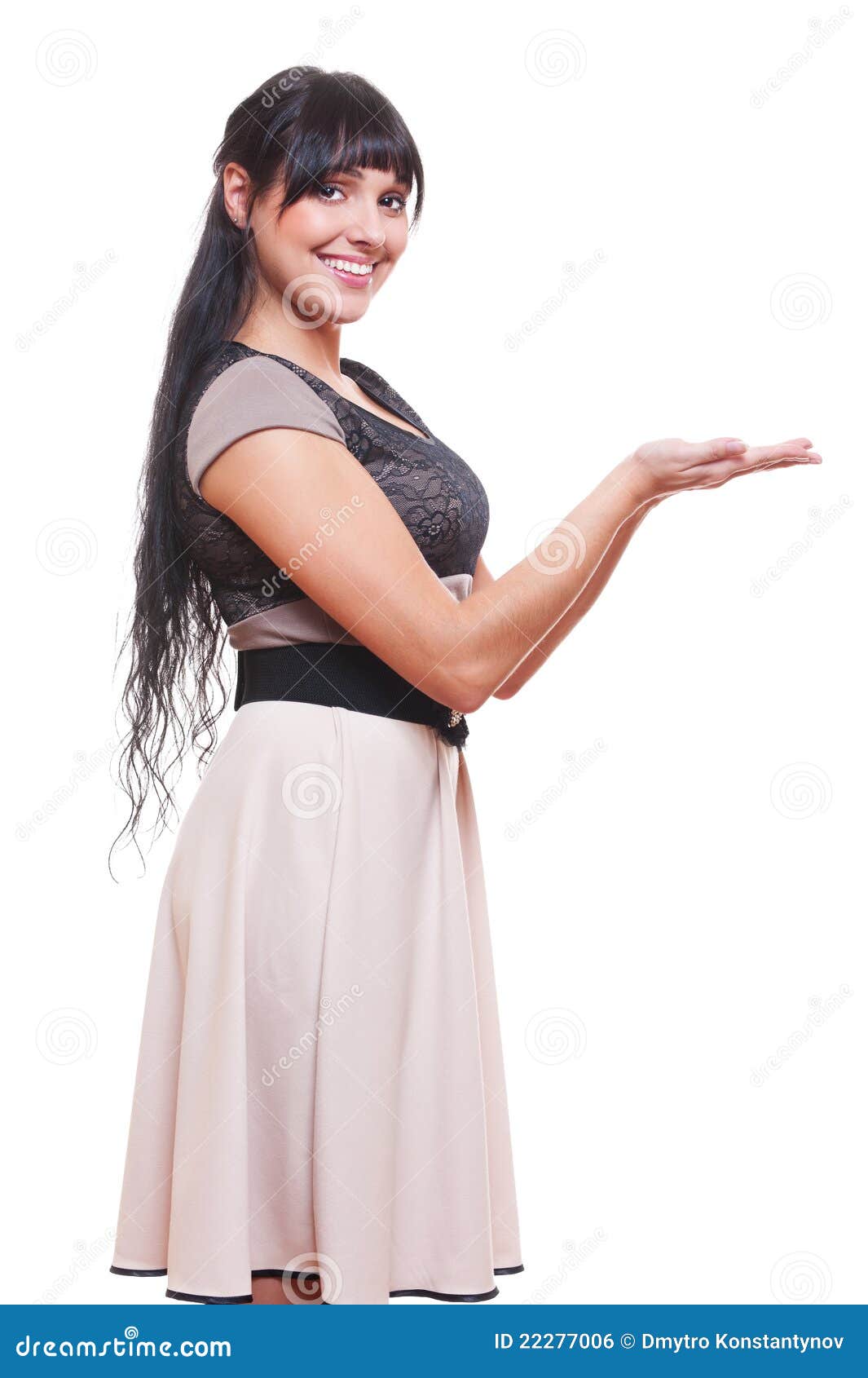 Woman Presenting Something on Palm Stock Photo - Image of attractive ...