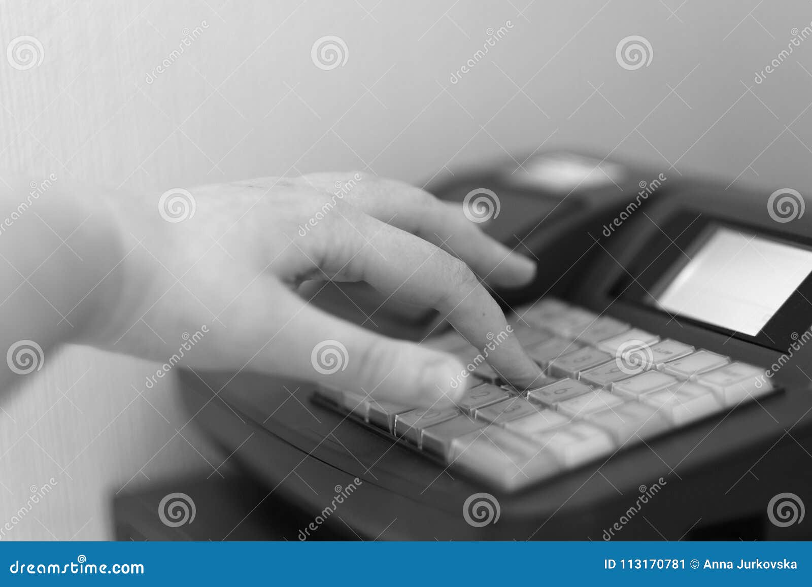 The Woman Presses the Buttons of the Cash Register Stock Image - Image ...