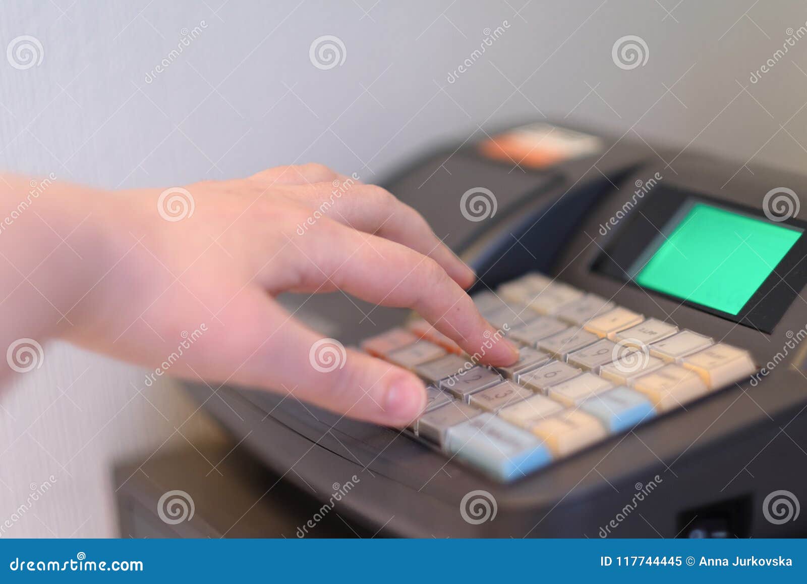 The Woman Presses the Buttons of the Cash Register Stock Image - Image ...