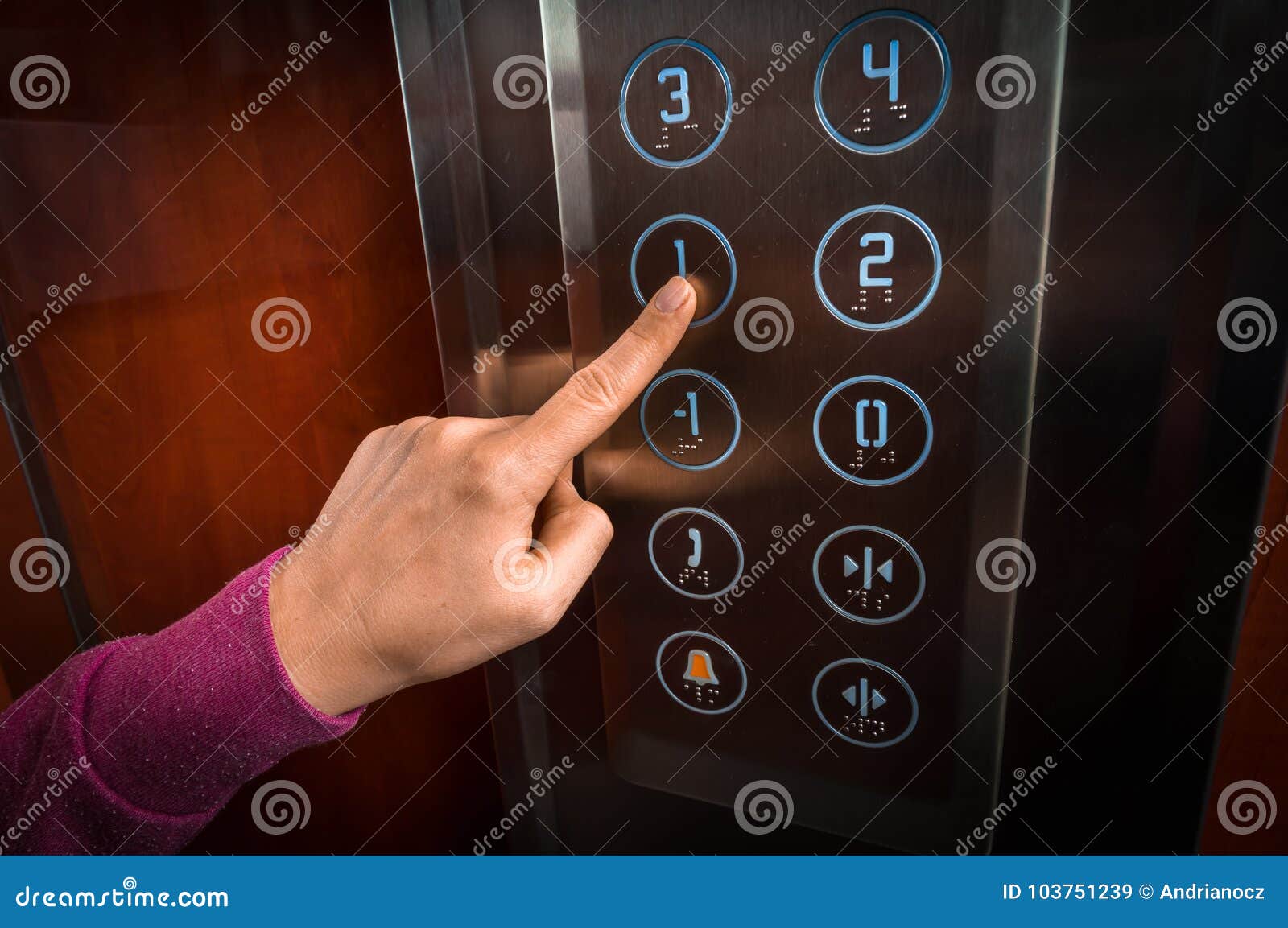 Woman Pressing the Button in the Elevator Interior Stock Image - Image ...