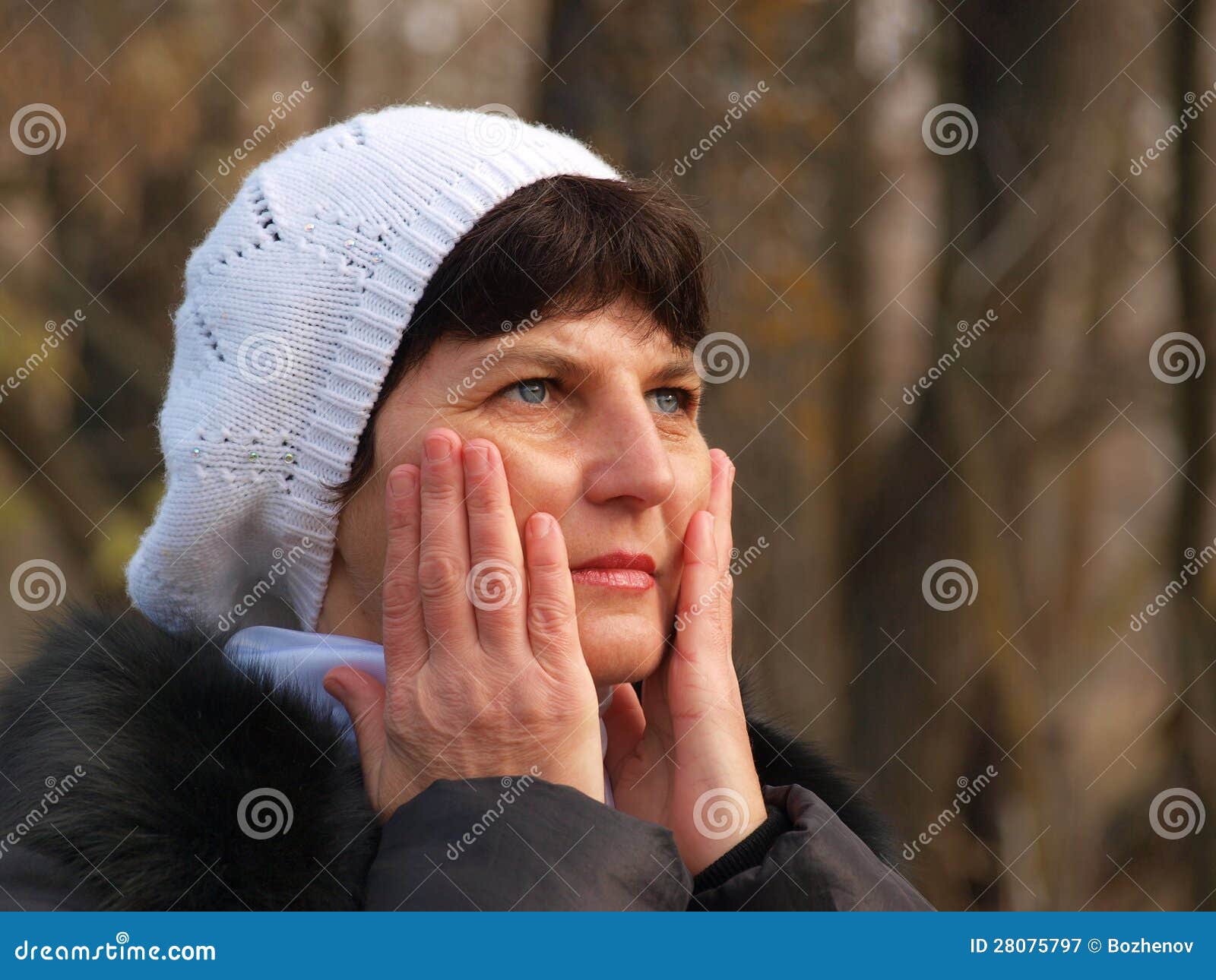 The Woman Pressing Hands To Cheeks Stock Image - Image of human, face ...