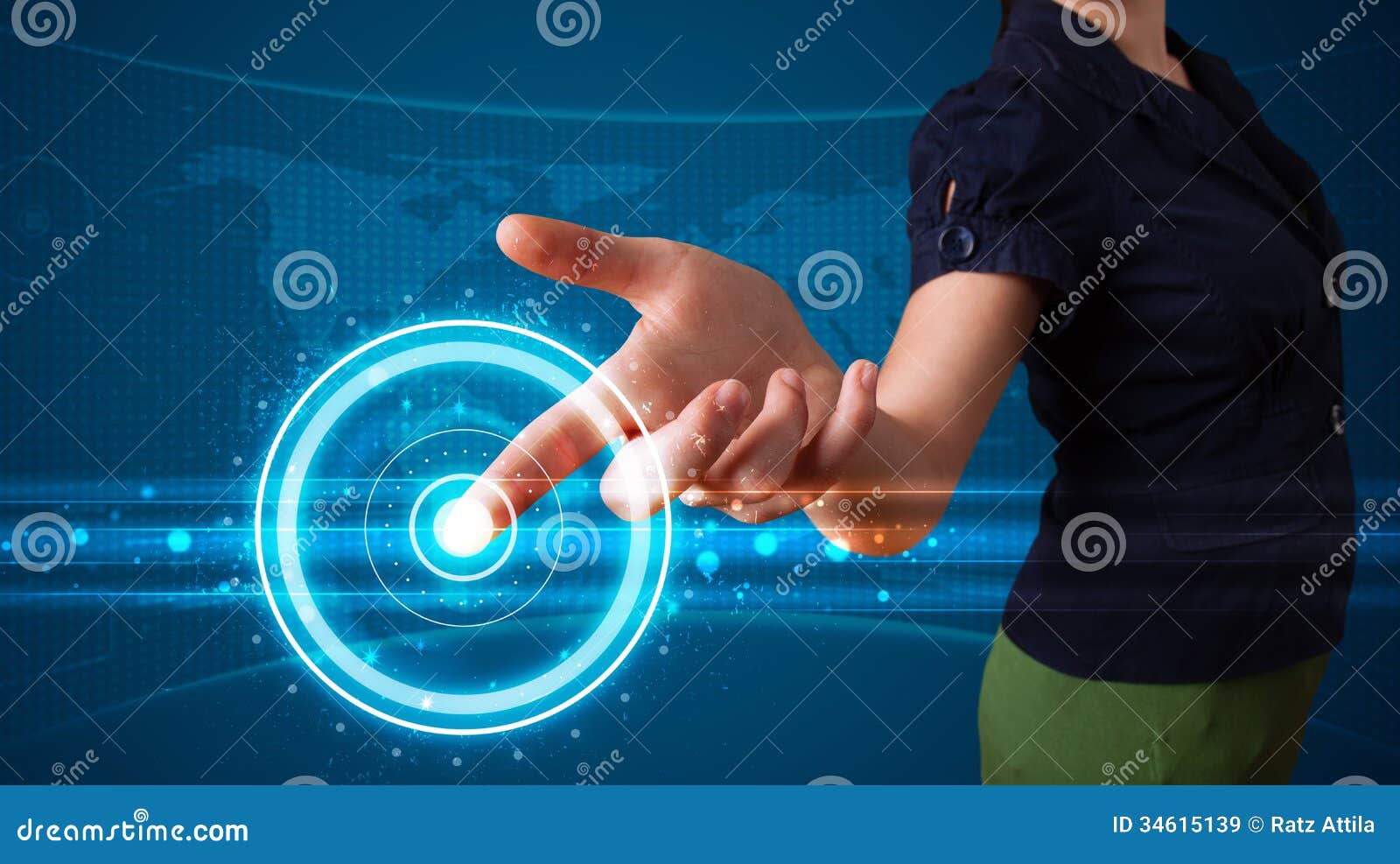 Woman Pressing High Tech Type of Modern Buttons Stock Image - Image of ...