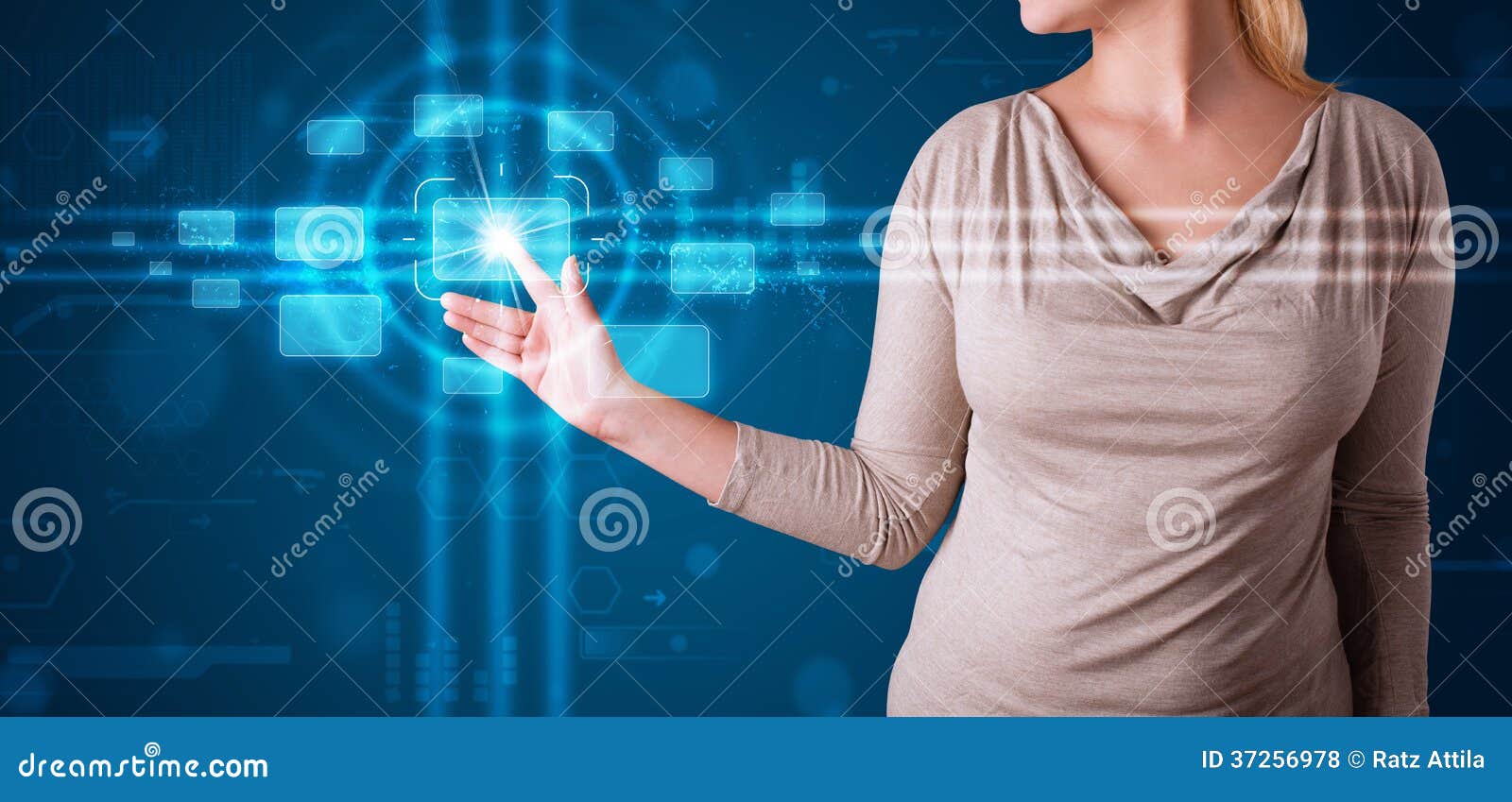 Woman Pressing High Tech Type of Modern Buttons Stock Photo - Image of ...