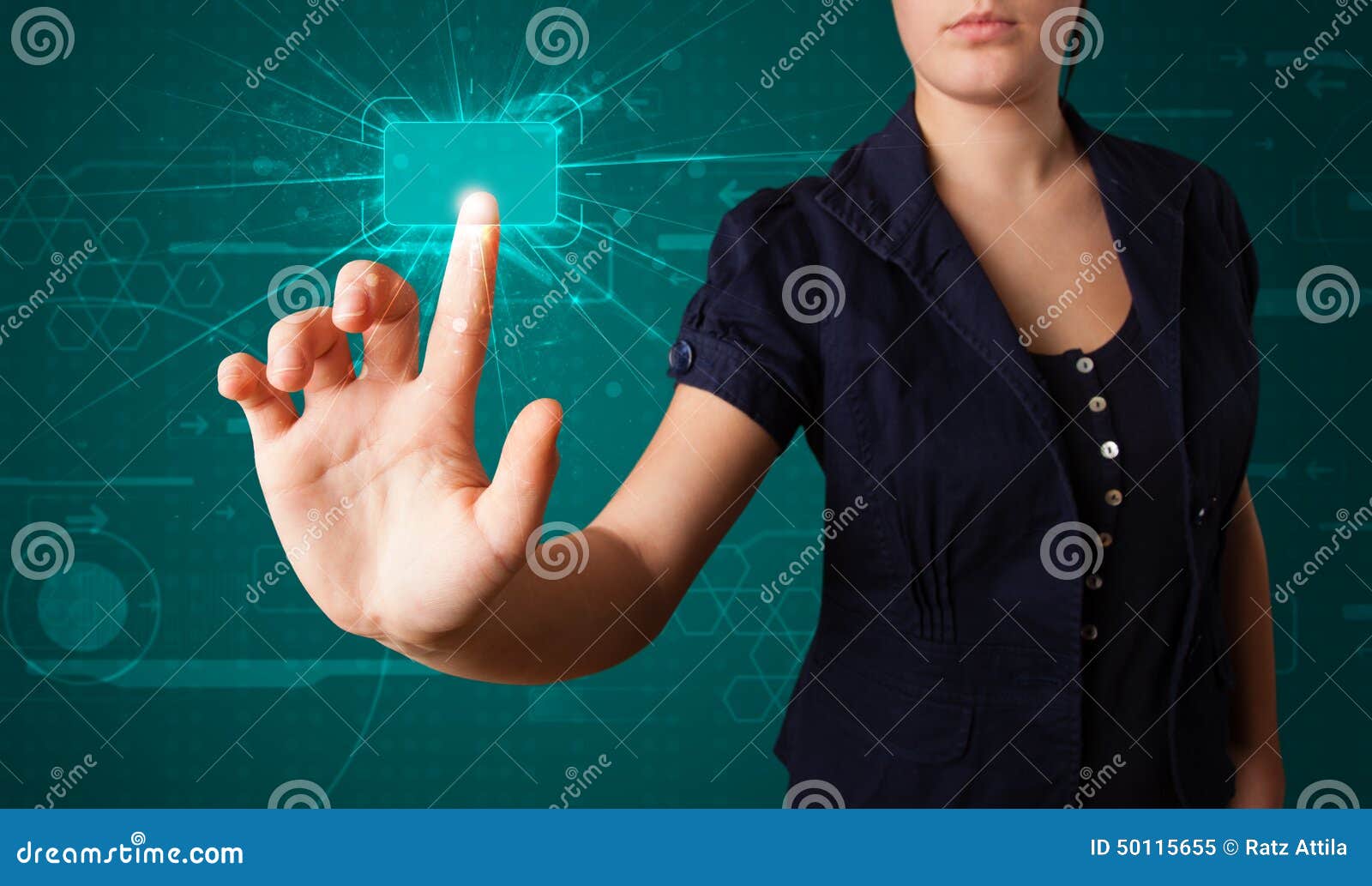 Woman Pressing High Tech Type of Modern Buttons Stock Image - Image of ...