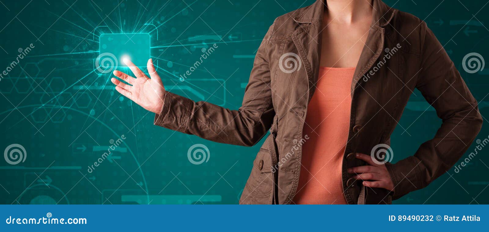 Woman Pressing High Tech Type of Modern Buttons Stock Photo - Image of ...