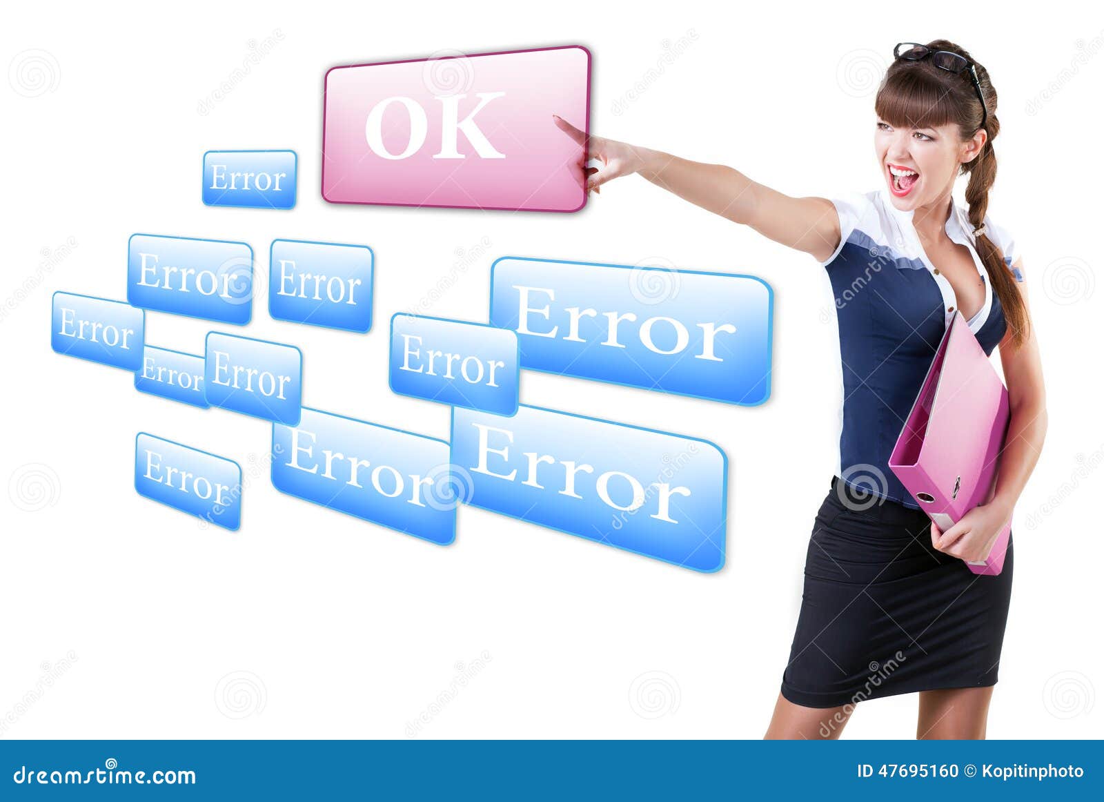 Woman Pressing OK Button, or Error Stock Photo - Image of pressing ...