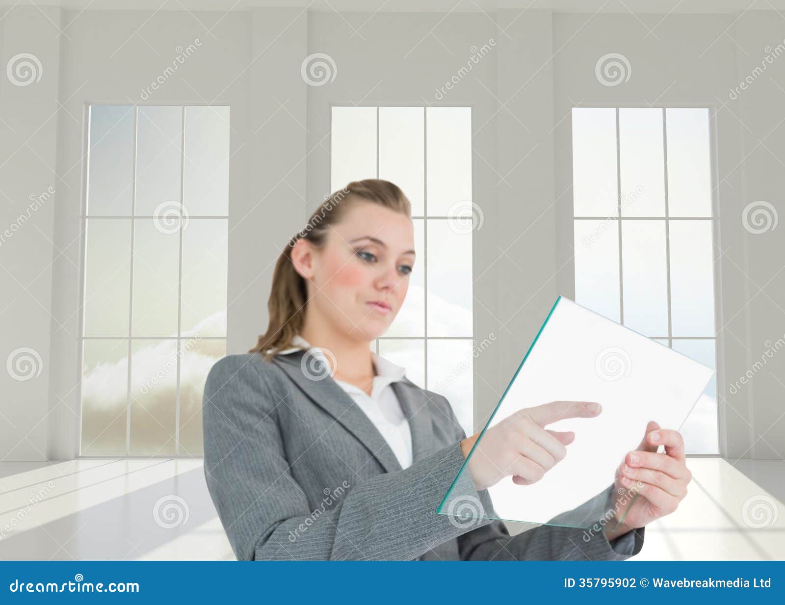 Woman Pressing Something on the Pane Stock Photo - Image of elegant ...