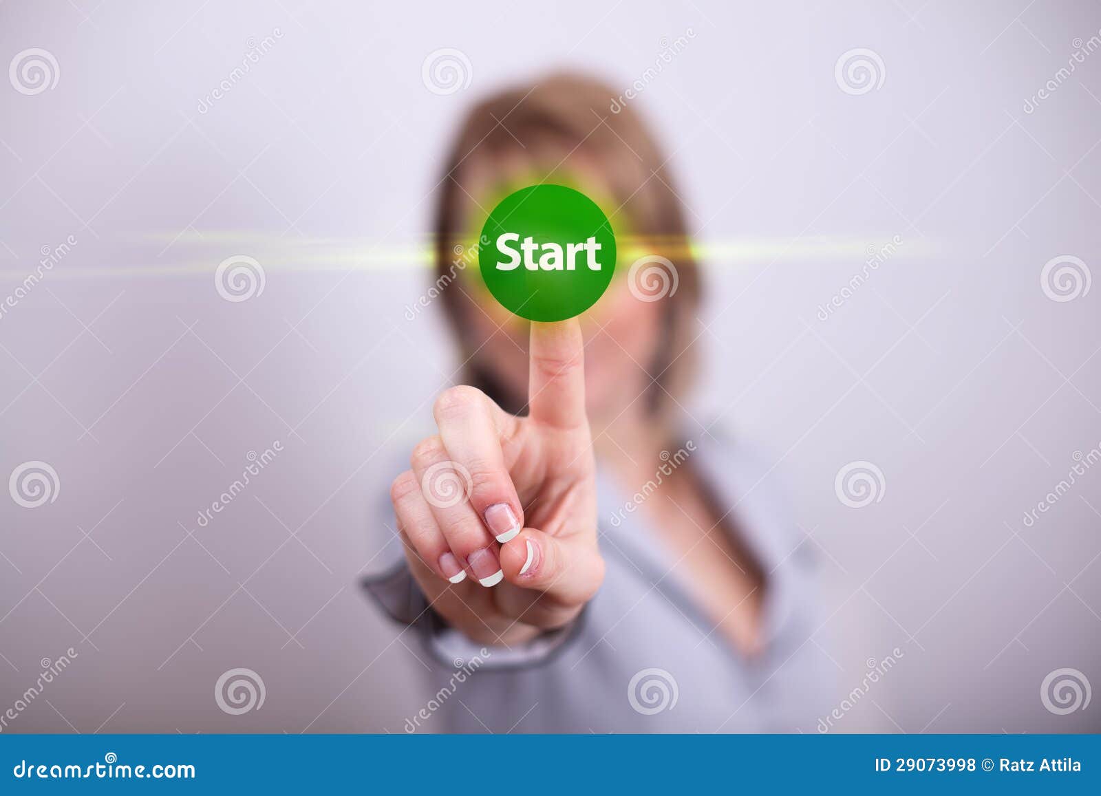 Woman Pressing Start Button Stock Photo - Image of button, intelligent ...
