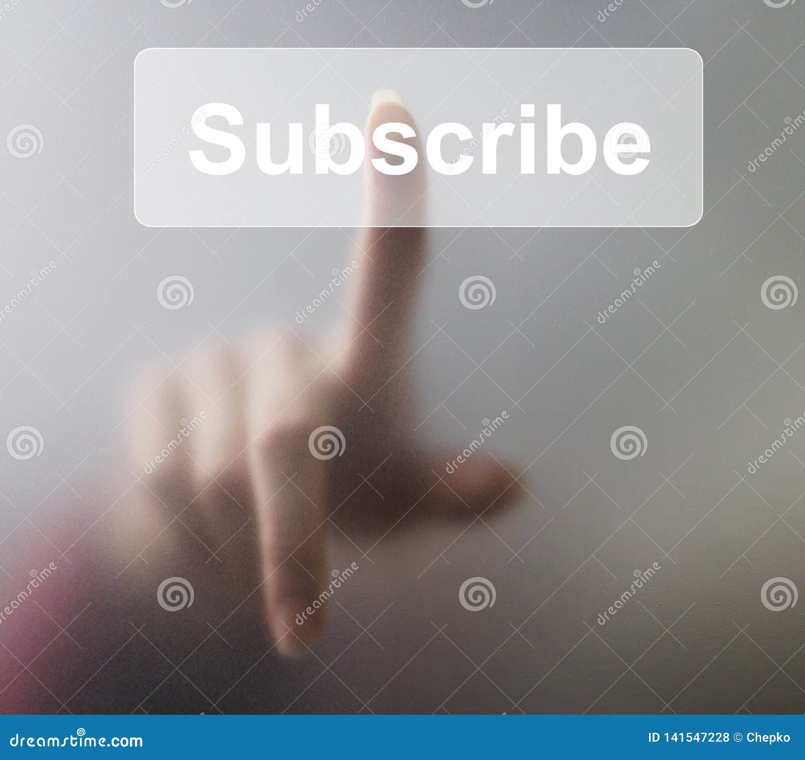 Woman Pressing Subscribe Button on Grey Background Stock Photo - Image ...