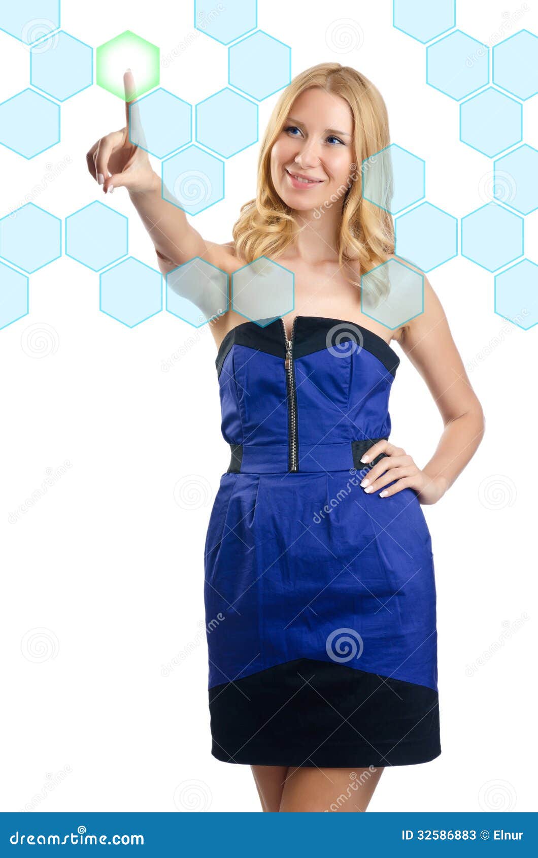 Woman Pressing Virtual Buttons Stock Image - Image of cute, interface ...