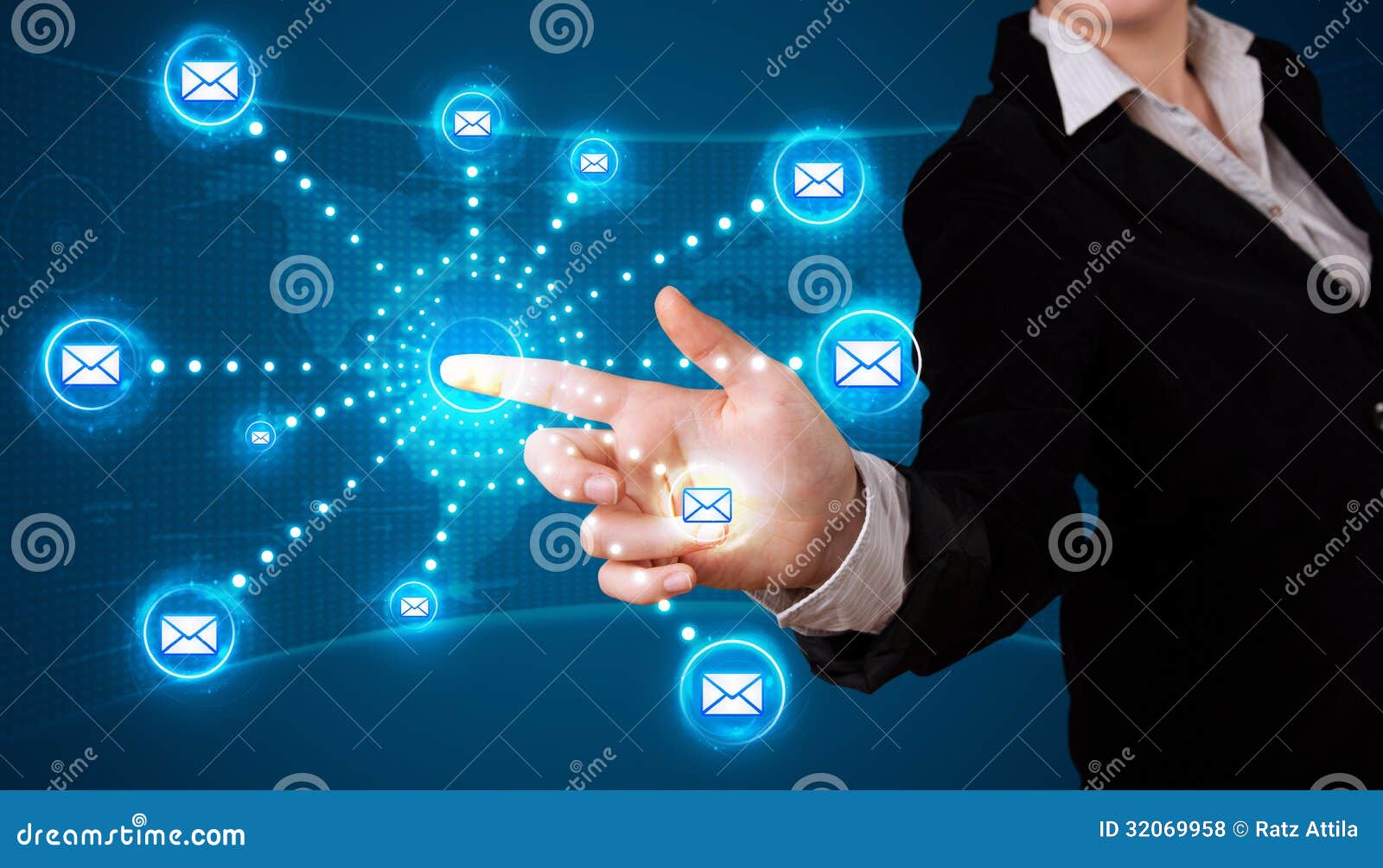 Woman Pressing Virtual Messaging Type of Icons Stock Photo - Image of ...