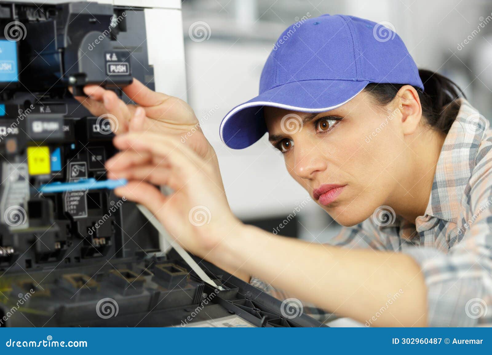 Woman Printer at Stage Looking at Machine Stock Image - Image of ...