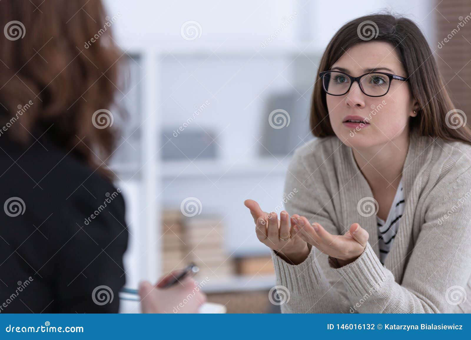 Woman with Problem and Counselor during Therapy Session Stock Photo ...