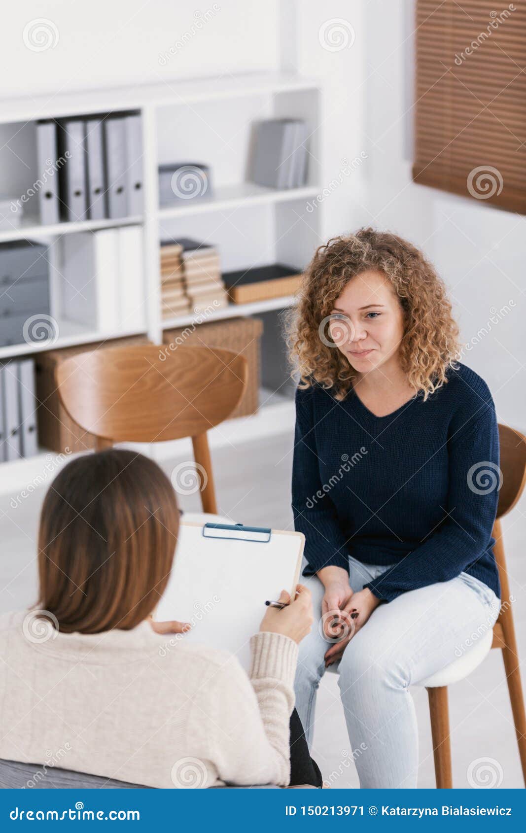 Woman with Problem and Supporting Counselor during Therapy Session ...