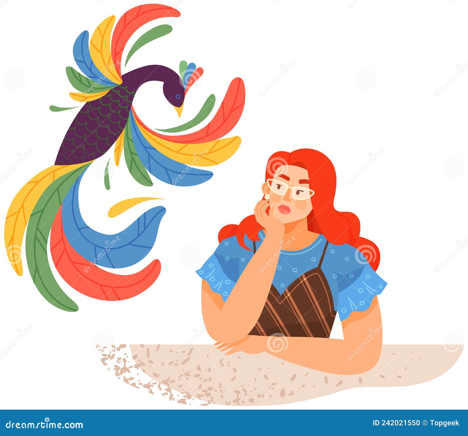 Woman in Process of Thinking about Art, Abstract Bird. Creativity ...