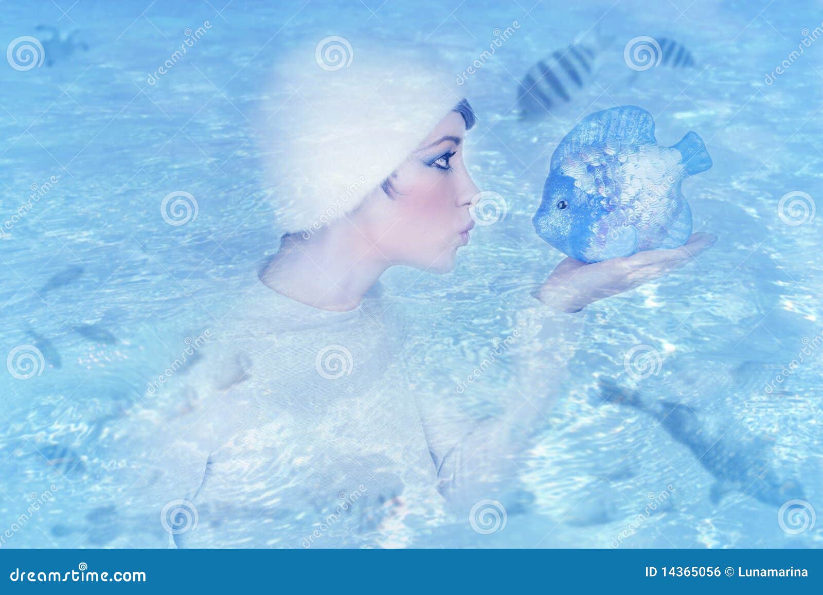 Woman Profile Holding Fish Kissing Expression Stock Photo - Image of ...