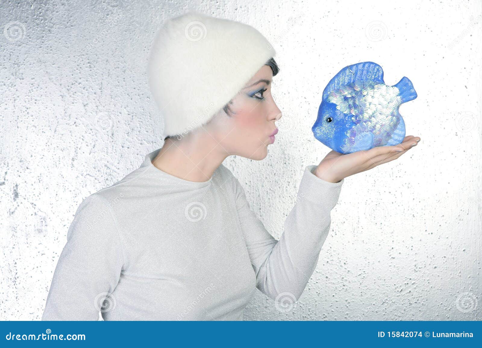 Woman Profile Holding Fish Kissing Expression Stock Photo - Image of ...