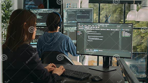 Woman Programer Typing Source Code on Computer Keyboard Stock Photo - Image of data, firewall ...