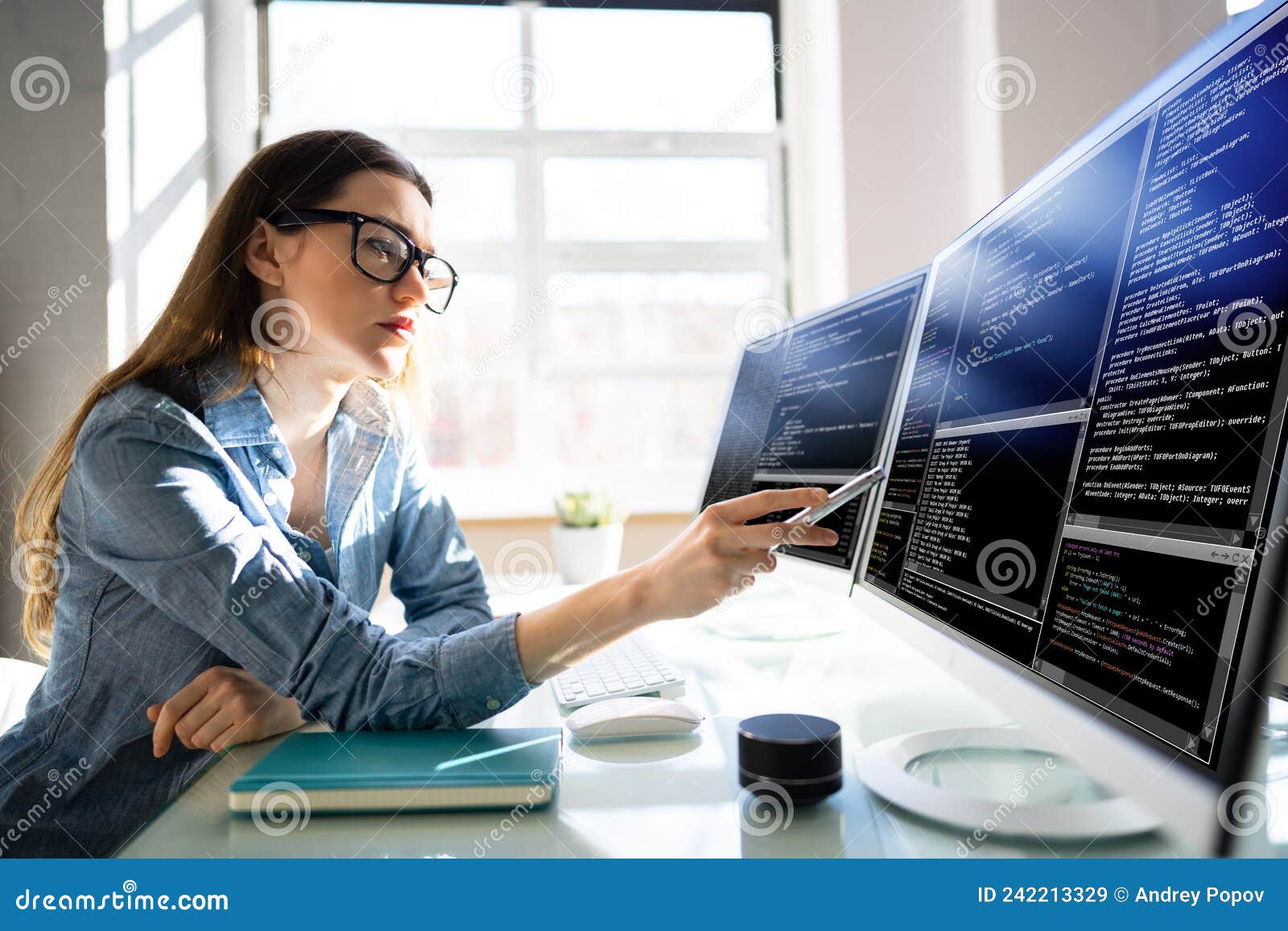 Woman Programmer Girl Coding Stock Image Image Of Computer Multiple 242213329
