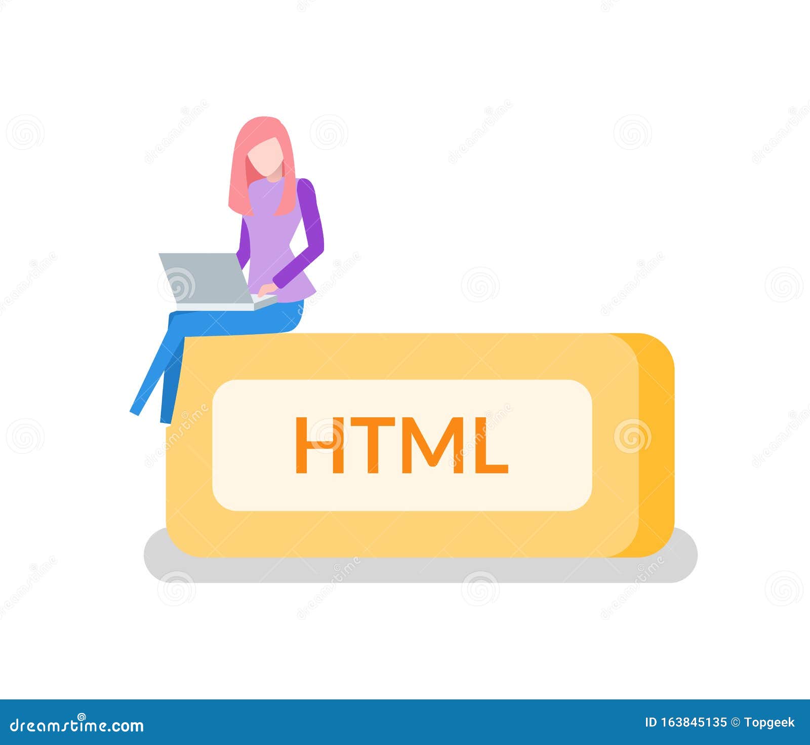 Html Button Woman Programmer With Laptop Coding Stock Vector Illustration Of Internet