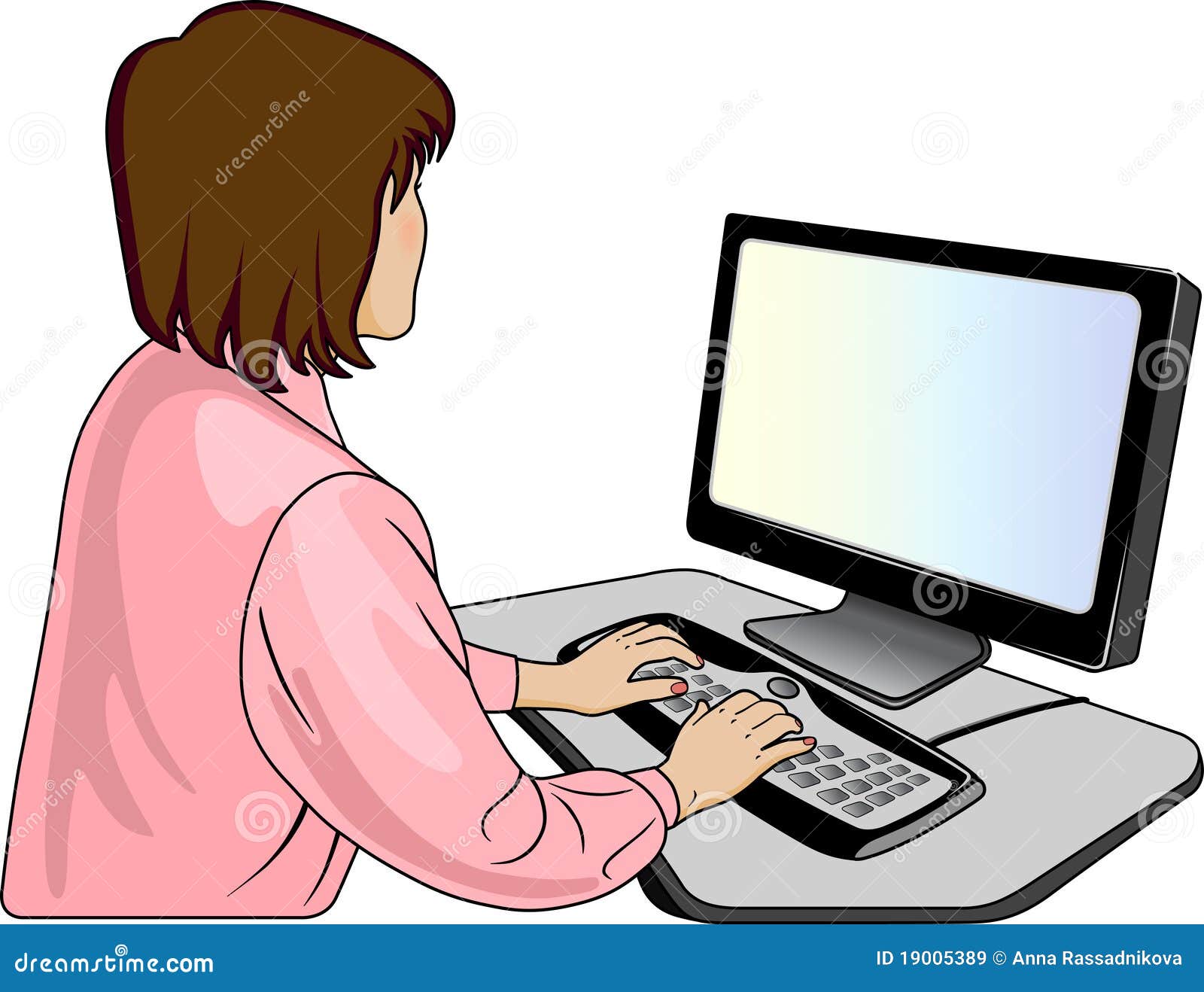 Girl Typing Clipart