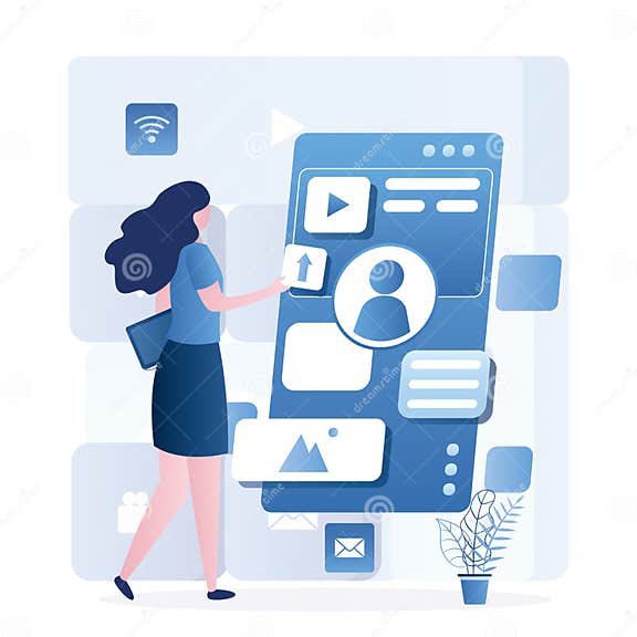 Woman Programming Applications On Smartphone Ui Designer Creates