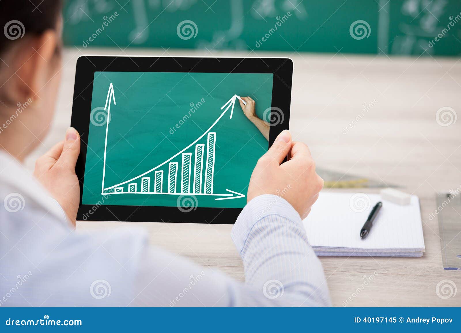 Woman with Progress Chart on Digital Tablet Stock Image - Image of ...