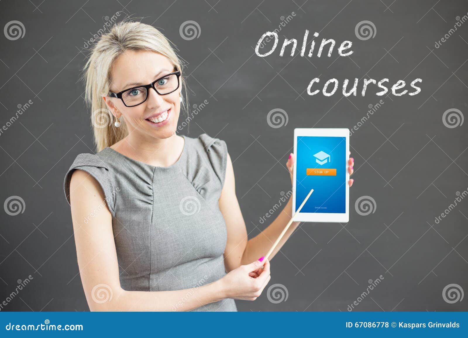 Woman Promoting Online Courses Stock Photo - Image of business, looking ...
