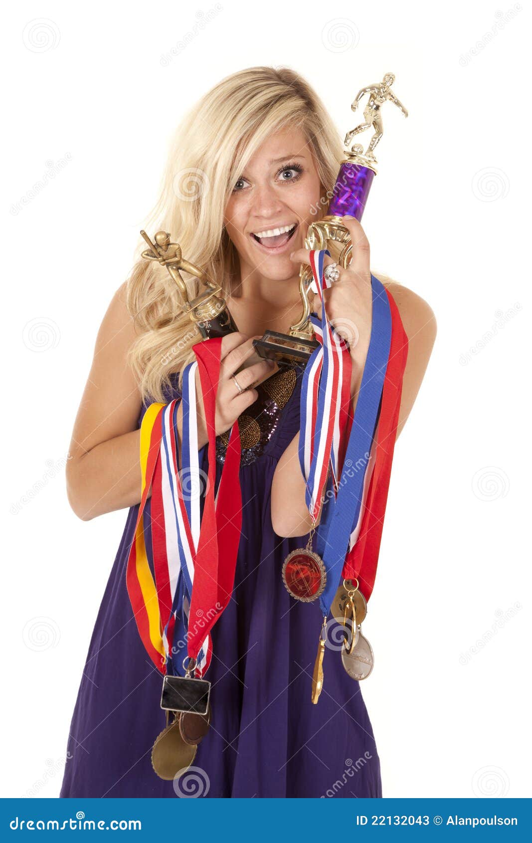 Woman proud of trophies stock image. Image of face, glamour - 22132043